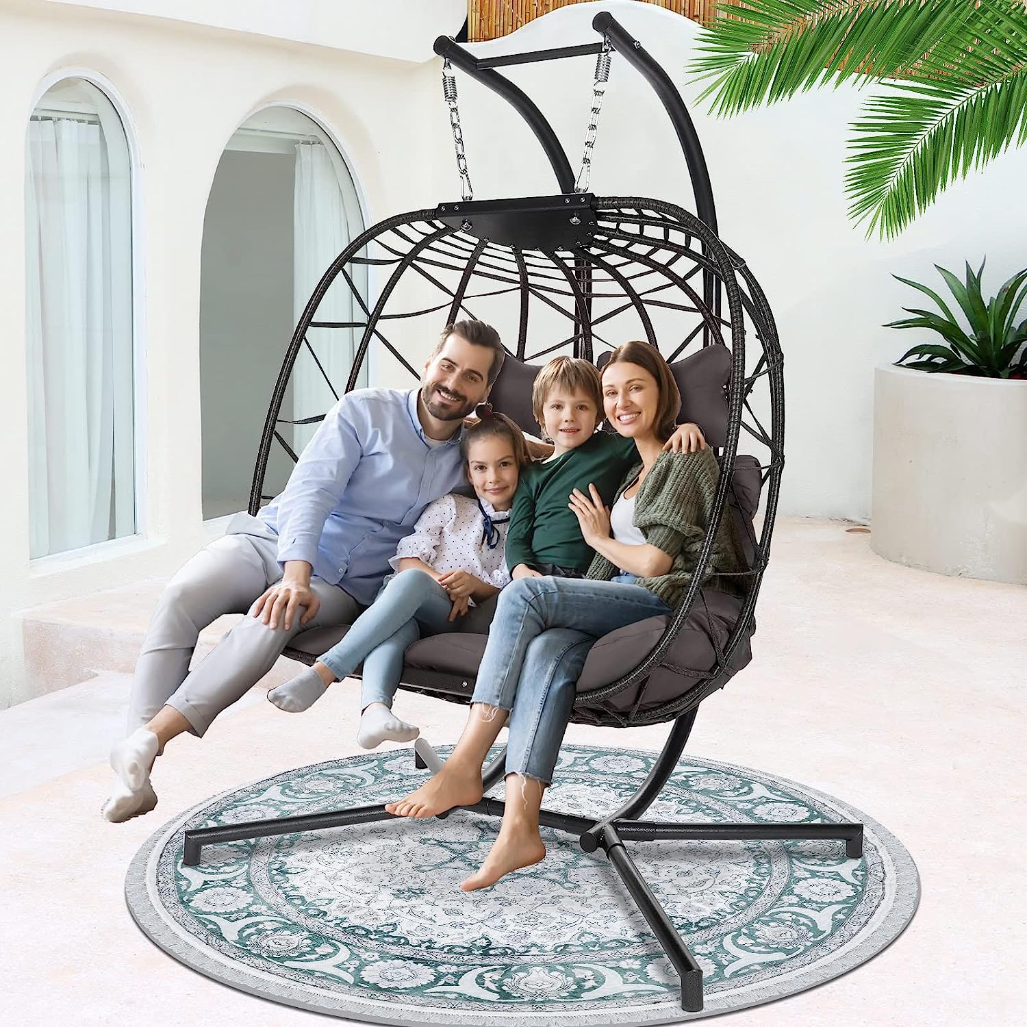 NICESOUL® Swing Egg Chair with Stand Indoor Outdoor Wicker Rattan Patio ...