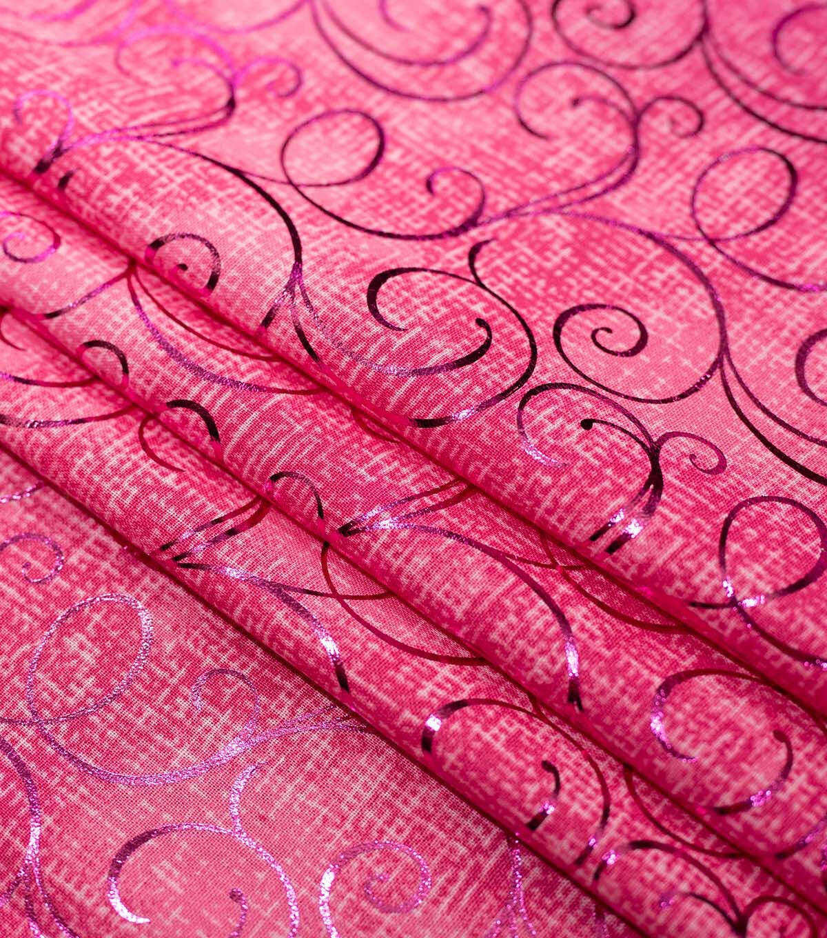 Pink Scroll Quilt Foil Cotton Fabric by Keepsake Calico
