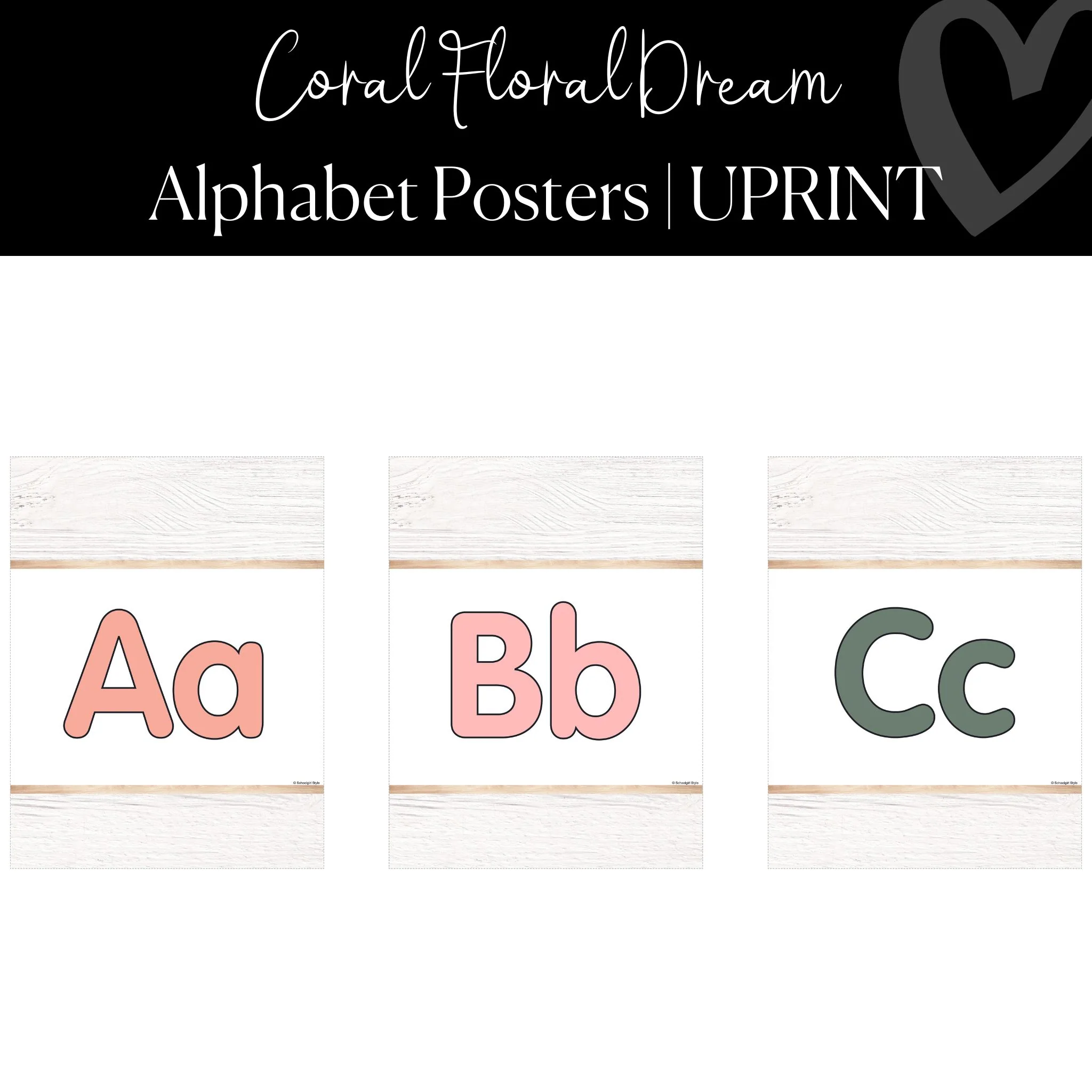 Alphabet Posters | Coral Classroom Decor | Coral Floral Dream | UPRINT ...