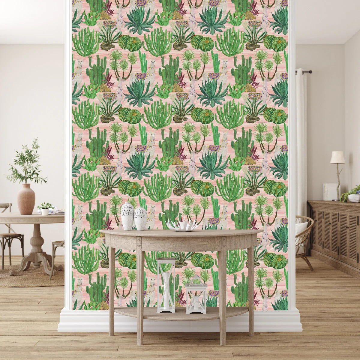 Llama and Cactus Wallpaper